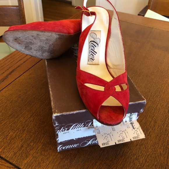 Shoes | Red Suede Vintage 198 Sling Back Open Toe | Poshmark